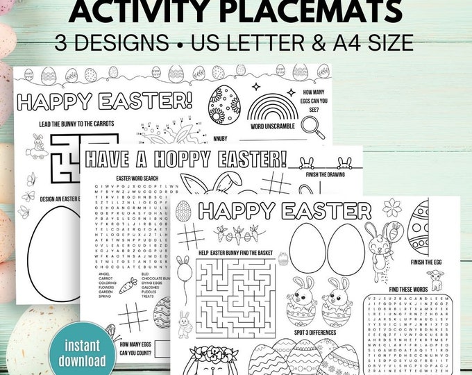 Easter Activity Placemat Printable Easter Coloring Placemat Easter ...