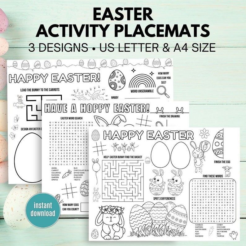 Easter Activity Placemat Printable Easter Coloring Placemat Easter ...