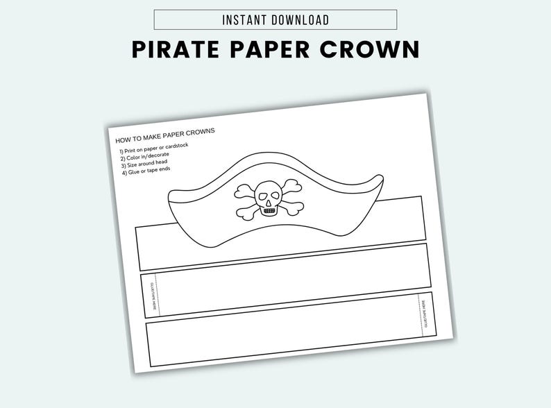 Pirate Paper Crown Printable Pirate Hat Paper Crown Pirate Hat Headband ...