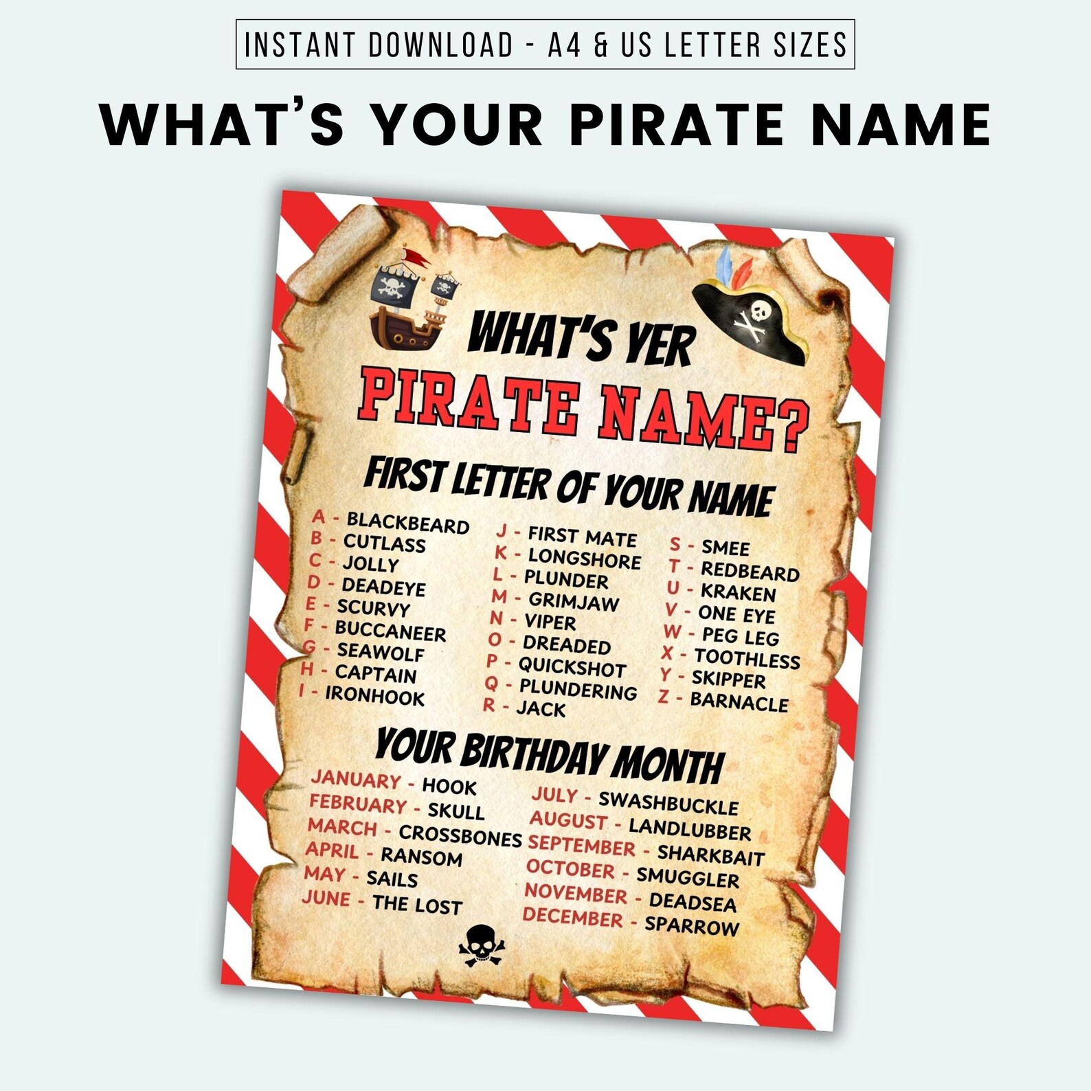 What's Your Pirate Name Party Game Printable Pirate Game Pirate Name ...