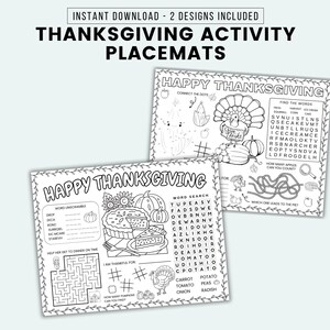 Thanksgiving Activity Placemat Printable Thanksgiving Coloring Placemat ...