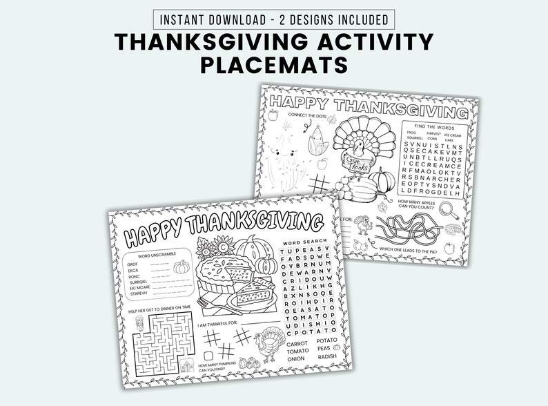 Thanksgiving Activity Placemat Printable Thanksgiving Coloring Placemat ...