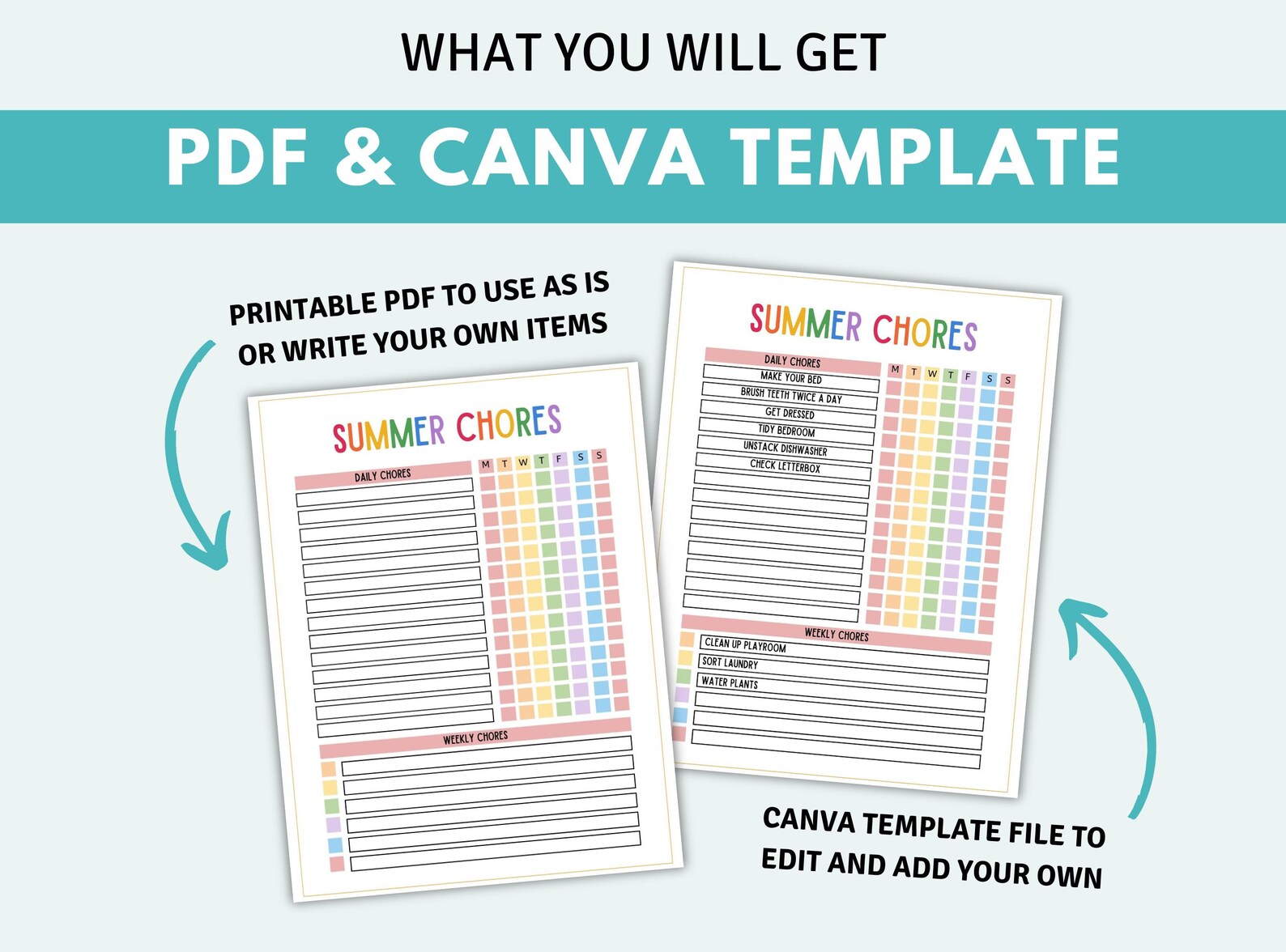 Summer Chore Chart for Kids Daily Summer Schedule Summer Routine Summer ...