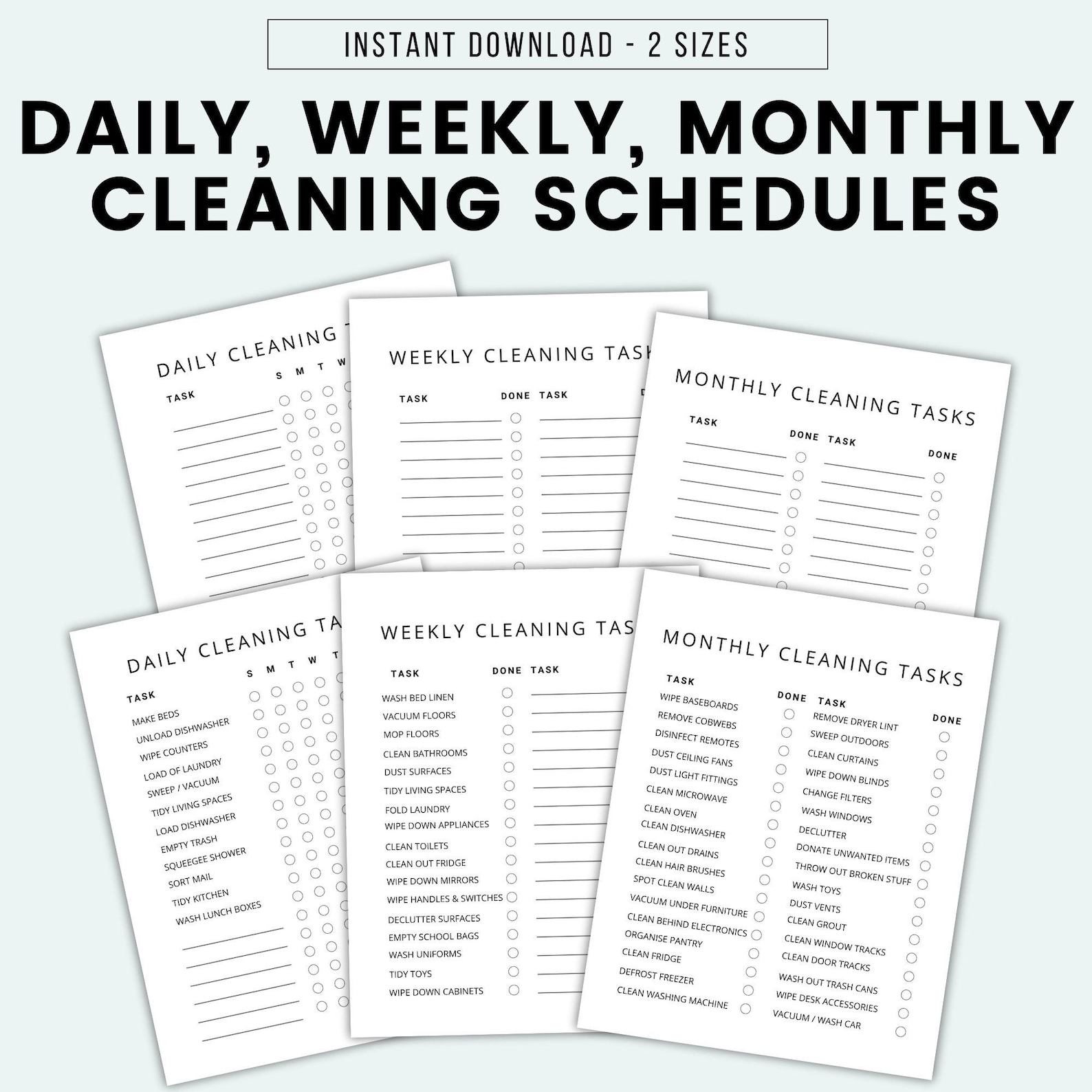 Printable Cleaning Checklist Daily Weekly Monthly Cleaning Schedule ...