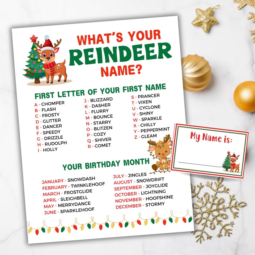 What's Your Reindeer Name Party Game Printable Reindeer Game Reindeer ...