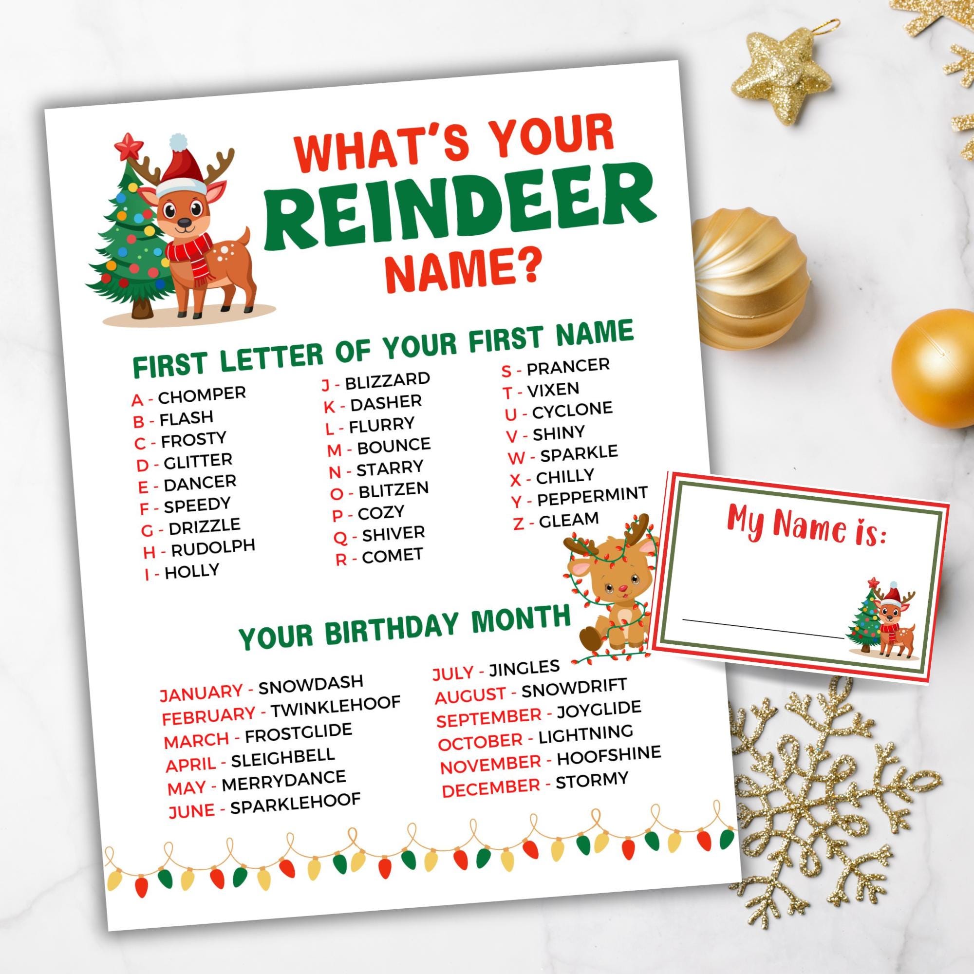 What's Your Reindeer Name Party Game Printable Reindeer Game Reindeer ...