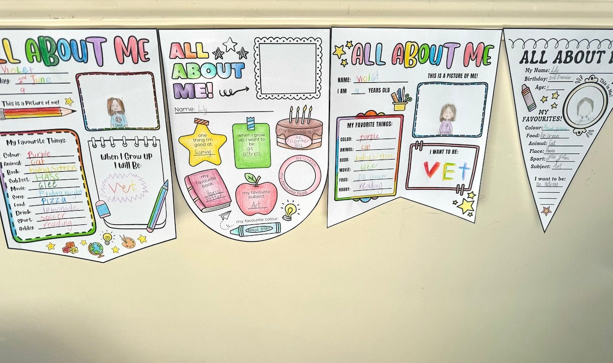 All About Me Banner Bundle First Day of School Printable Back to School ...