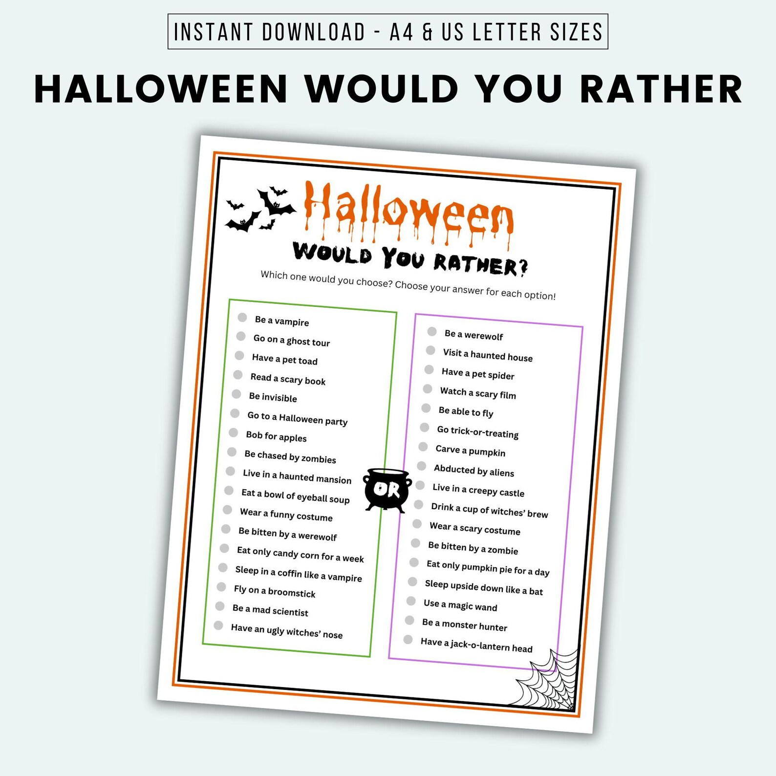 Would You Rather Halloween Game Would You Rather Halloween Party Games ...