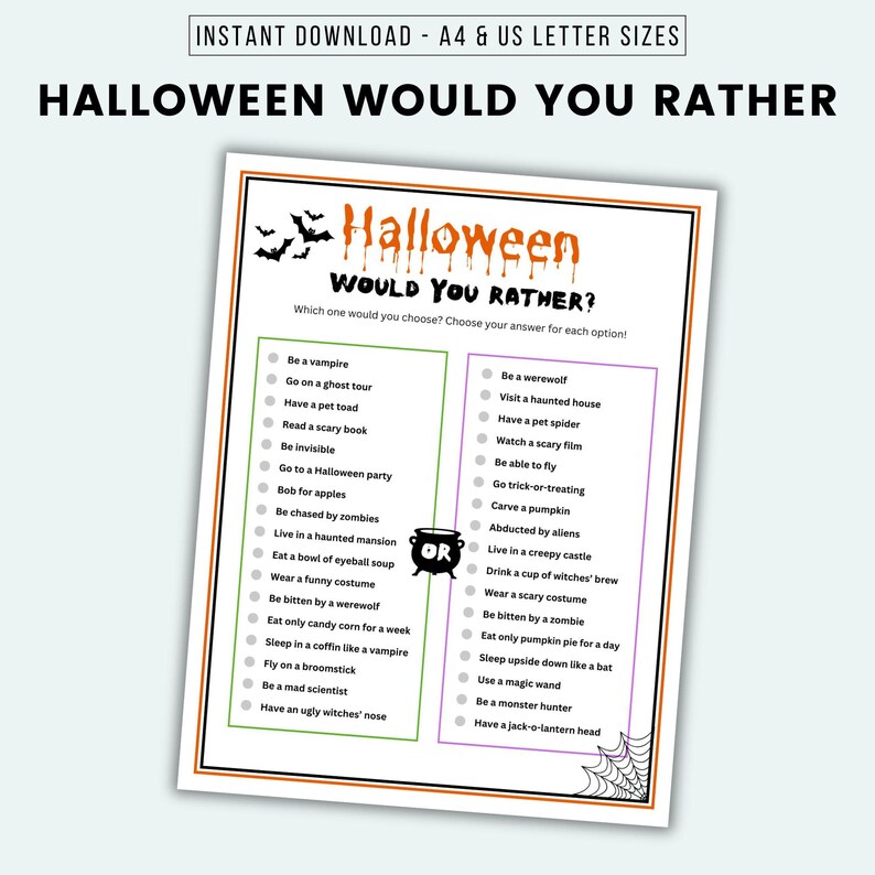 Would You Rather Halloween Game Would You Rather Halloween Party Games ...