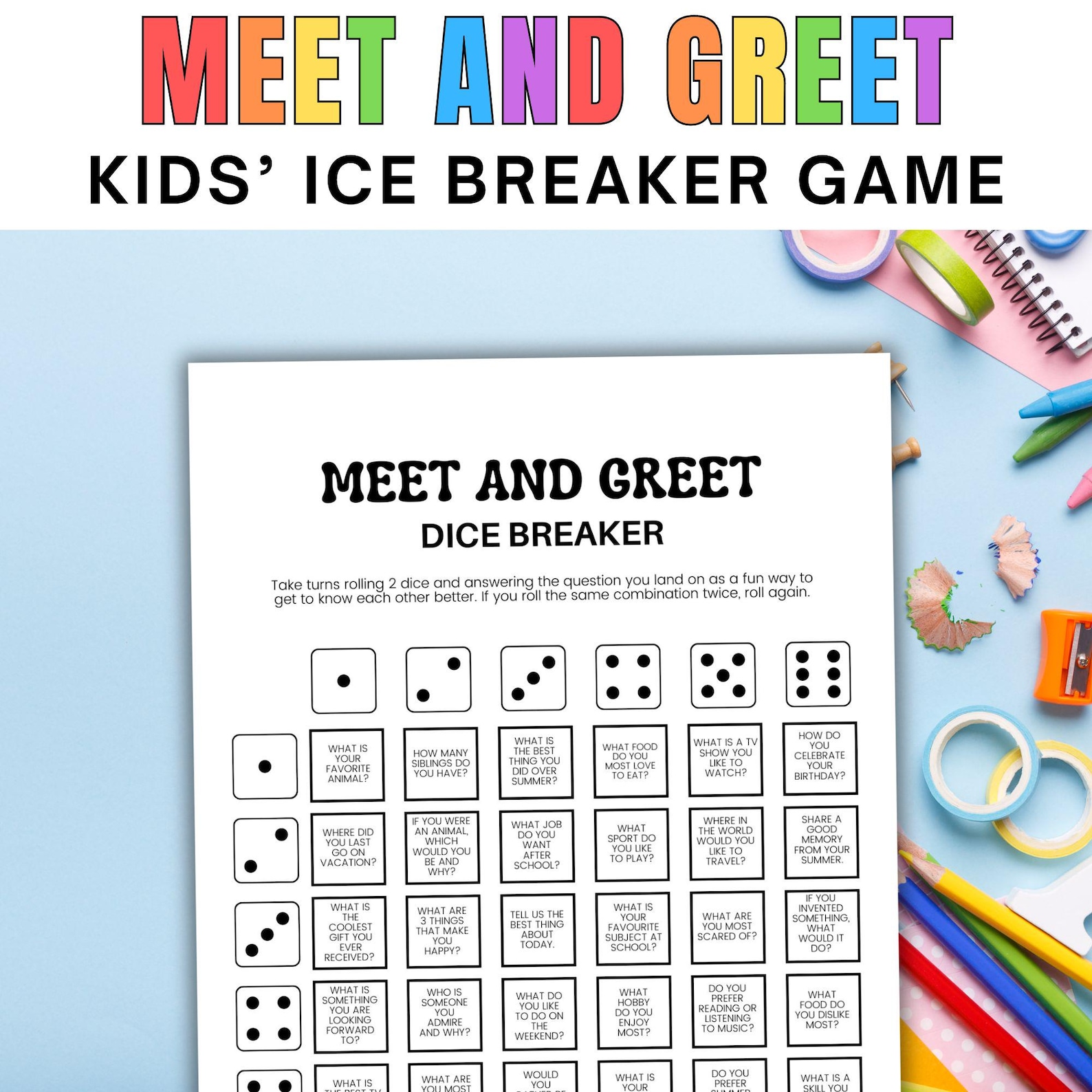 Meet and Greet Game Printable Ice Breaker Game Back to School Classroom ...