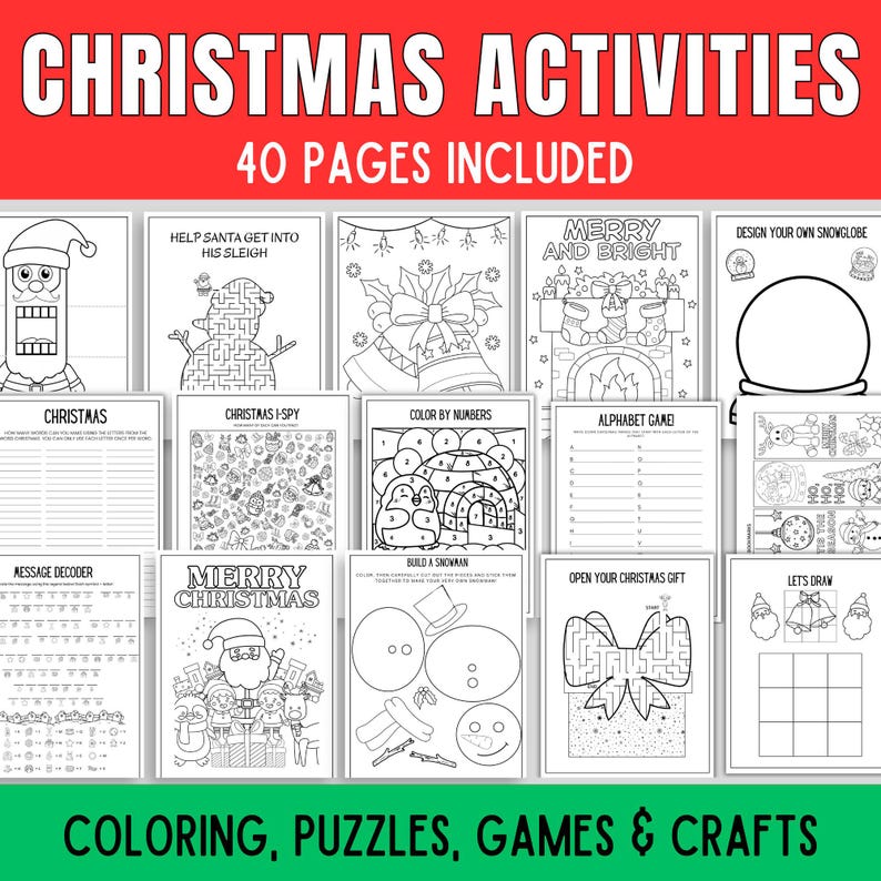 Christmas Activity Bundle Printable Christmas Activity Sheet Christmas ...