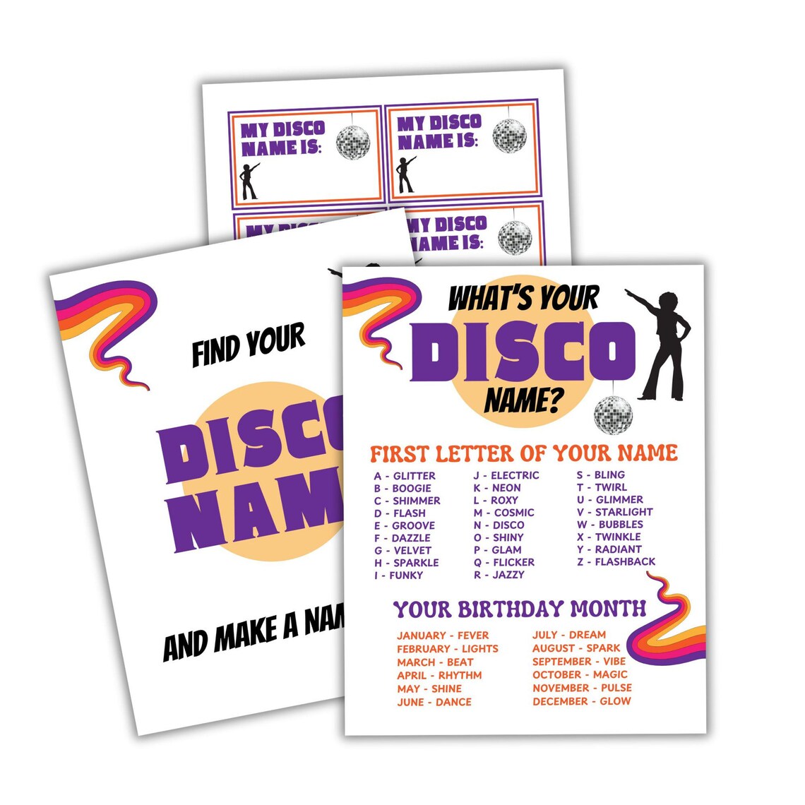 What's Your Disco Name Party Game Printable Disco Party Game Disco Name ...