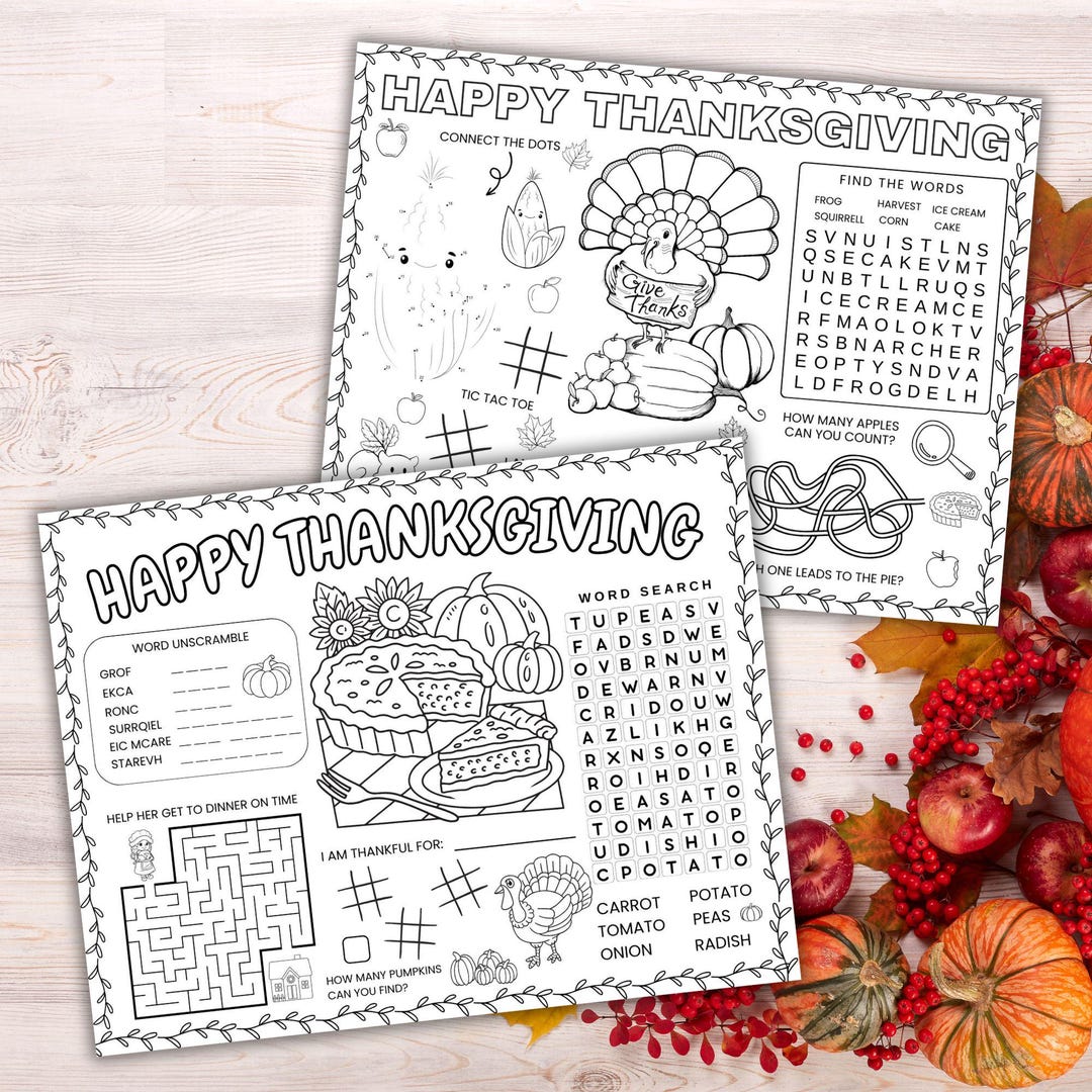 Thanksgiving Activity Placemat Printable Thanksgiving Coloring Placemat ...