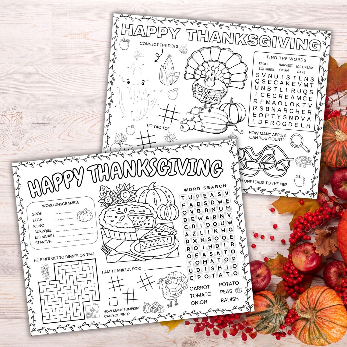 Thanksgiving Activity Placemat Printable Thanksgiving Coloring Placemat ...