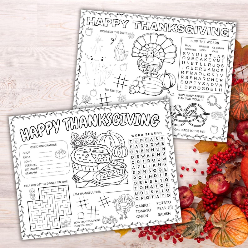 Thanksgiving Activity Placemat Printable Thanksgiving Coloring Placemat ...