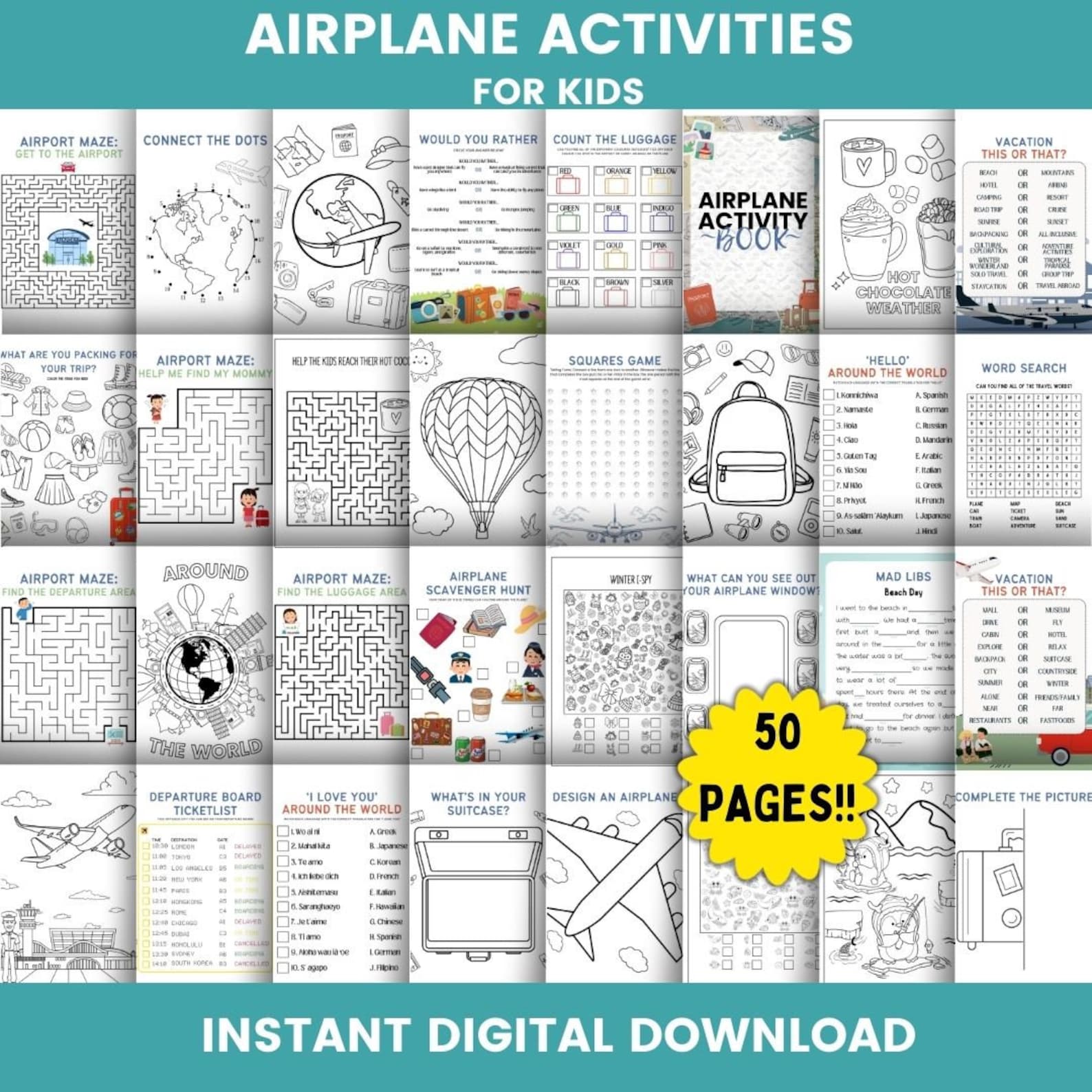 Airplane Activity Bundle Printable Airplane Kids Activities Plane ...