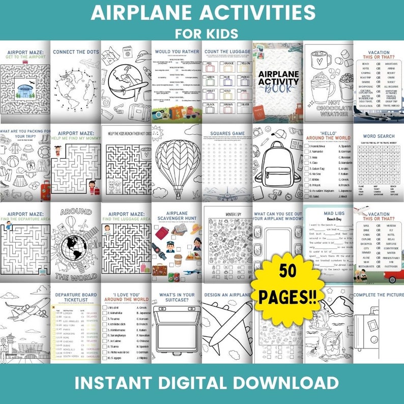 Airplane Activity Bundle Printable Airplane Kids Activities Plane ...