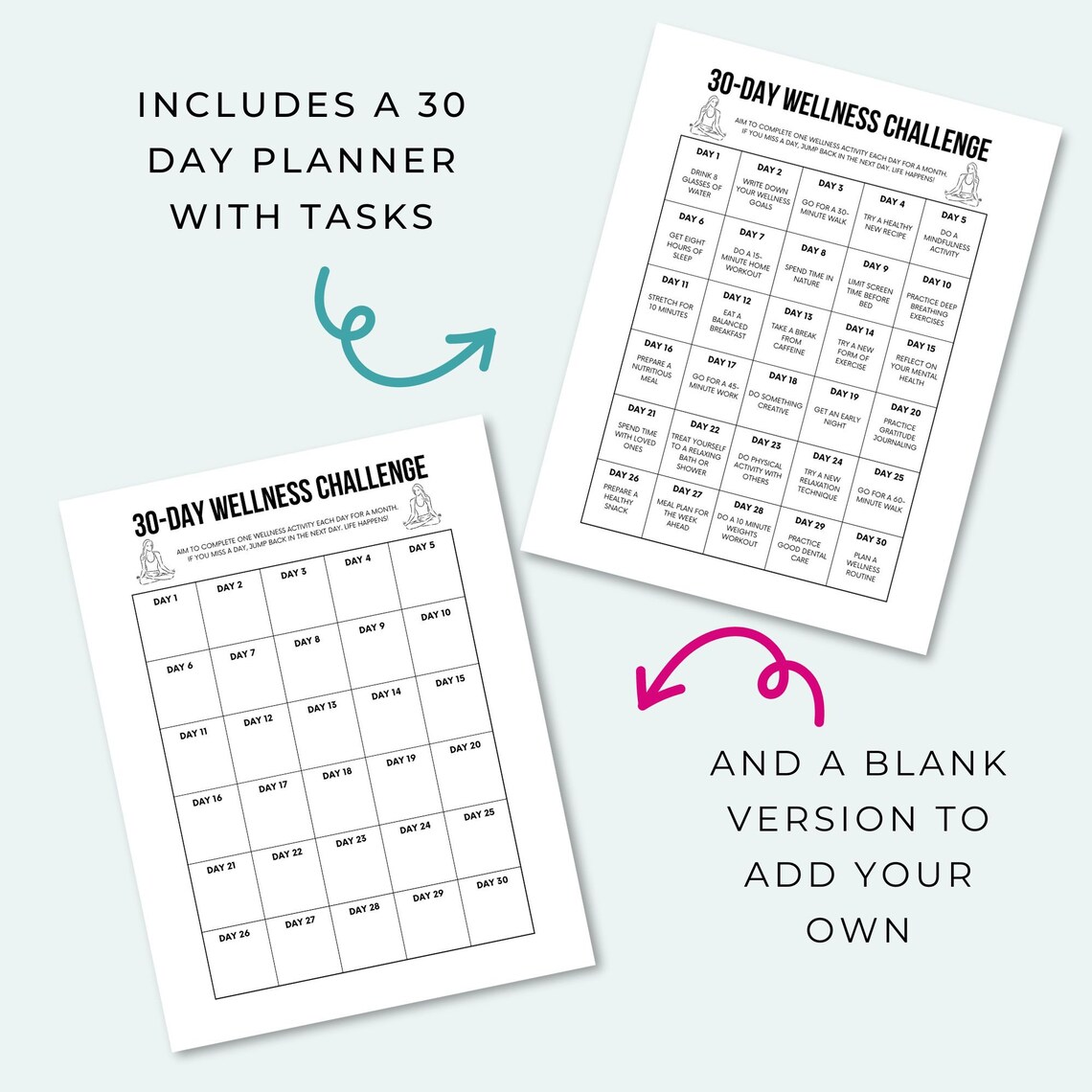 30 Day Wellness Challenge Printable Wellbeing Challenge Tracker ...