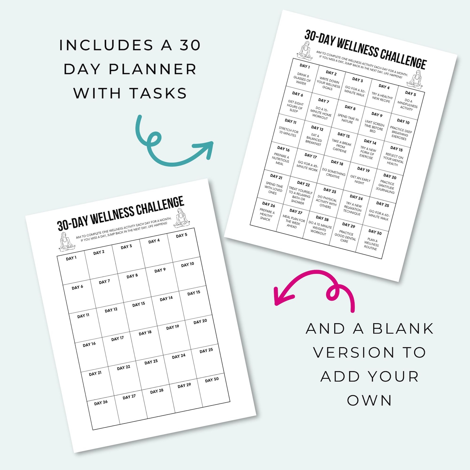 30 Day Wellness Challenge Printable Wellbeing Challenge Tracker ...