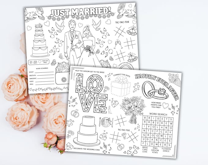 Editable Wedding Coloring Placemat, Wedding Coloring Pages, Wedding ...