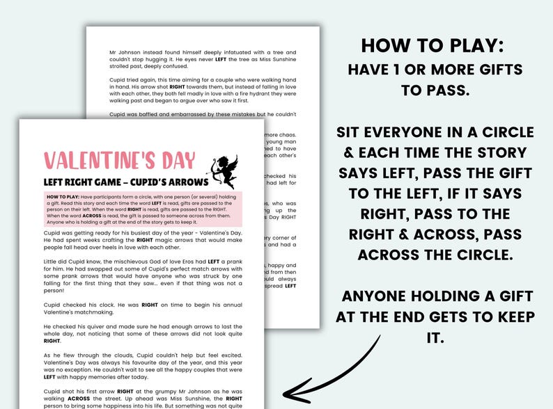 Valentine's Left Right Game Printable Left Right Game Valentines Day ...