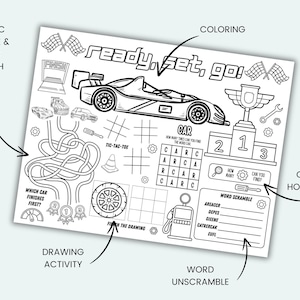 Race Car Party Activity Placemat Printable Race Car Coloring Placemat ...
