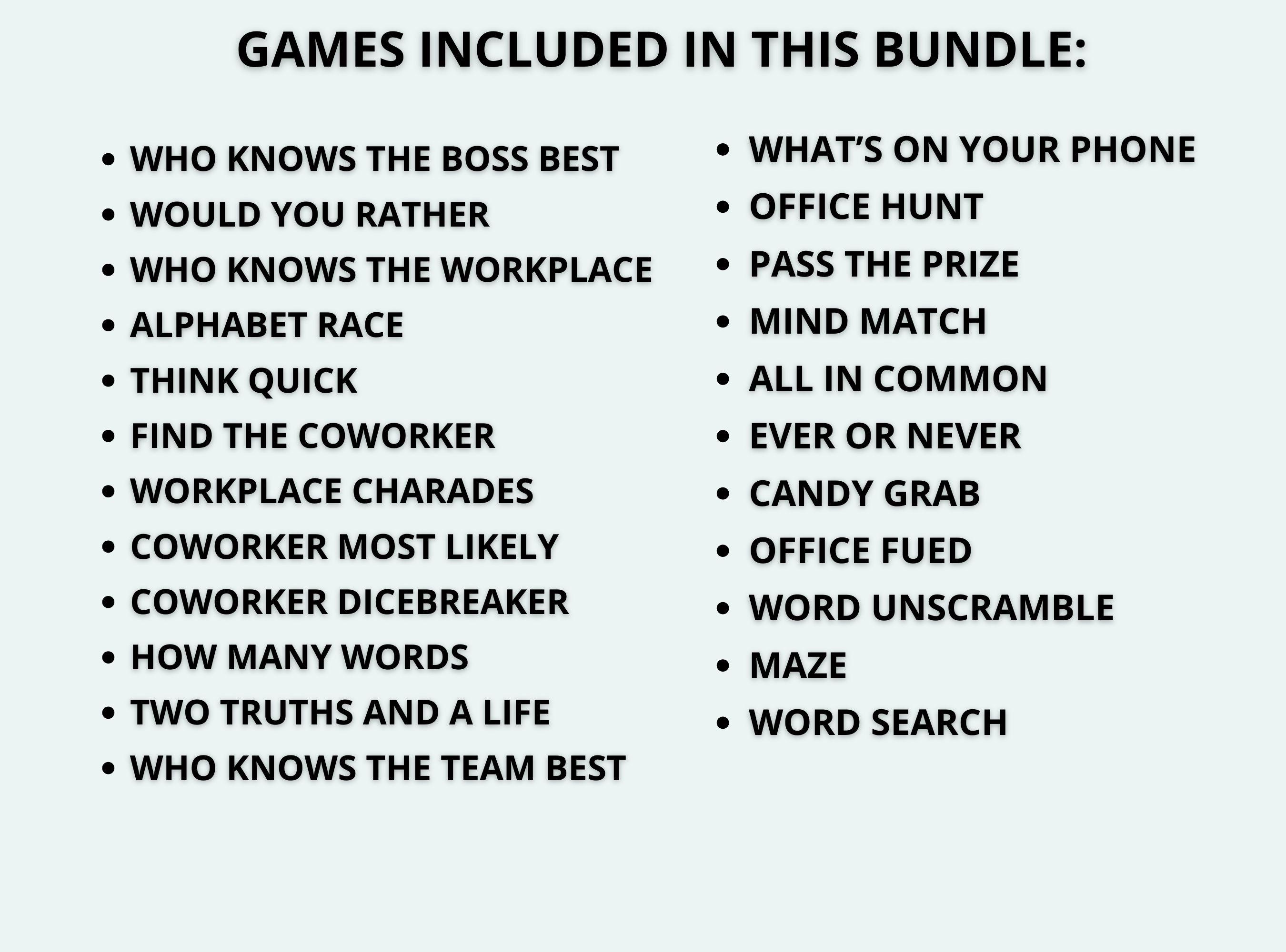 Office Party Games Printable Team Building Games Office Games Staff ...