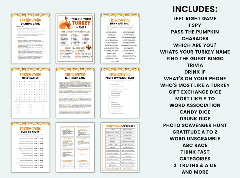 Friendsgiving Game Bundle Printable Friendsgiving Games Thanksgiving ...