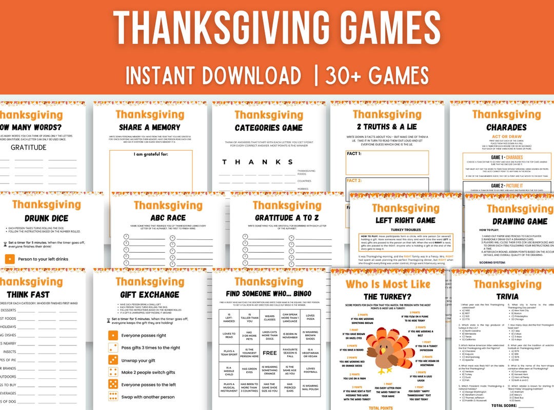 Thanksgiving Game Bundle Printable Friendsgiving Games Thanksgiving ...