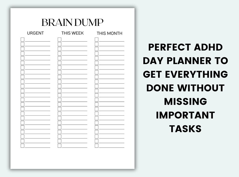 ADHD Brain Dump Planner Printable Brain Dump Templates Executive ...
