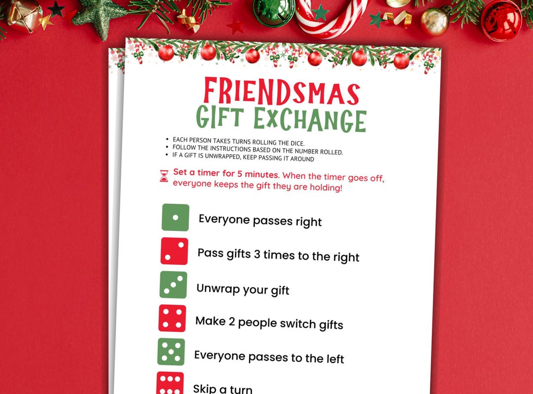 Friendsmas Gift Exchange Game Printable Christmas Game Christmas Dice ...
