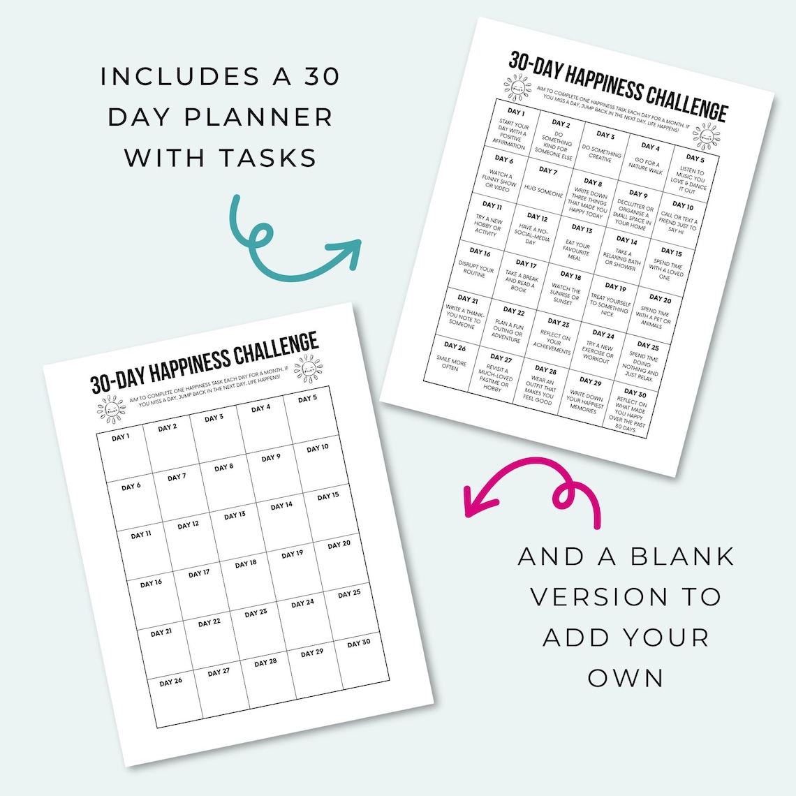 30 Day Happiness Challenge Printable Happiness Challenge Tracker Self ...