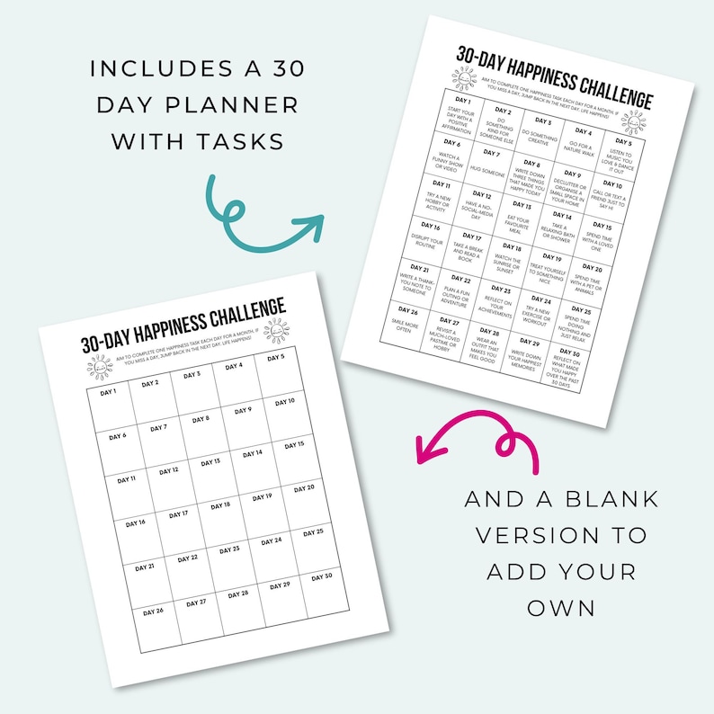 30 Day Happiness Challenge Printable Happiness Challenge Tracker Self ...