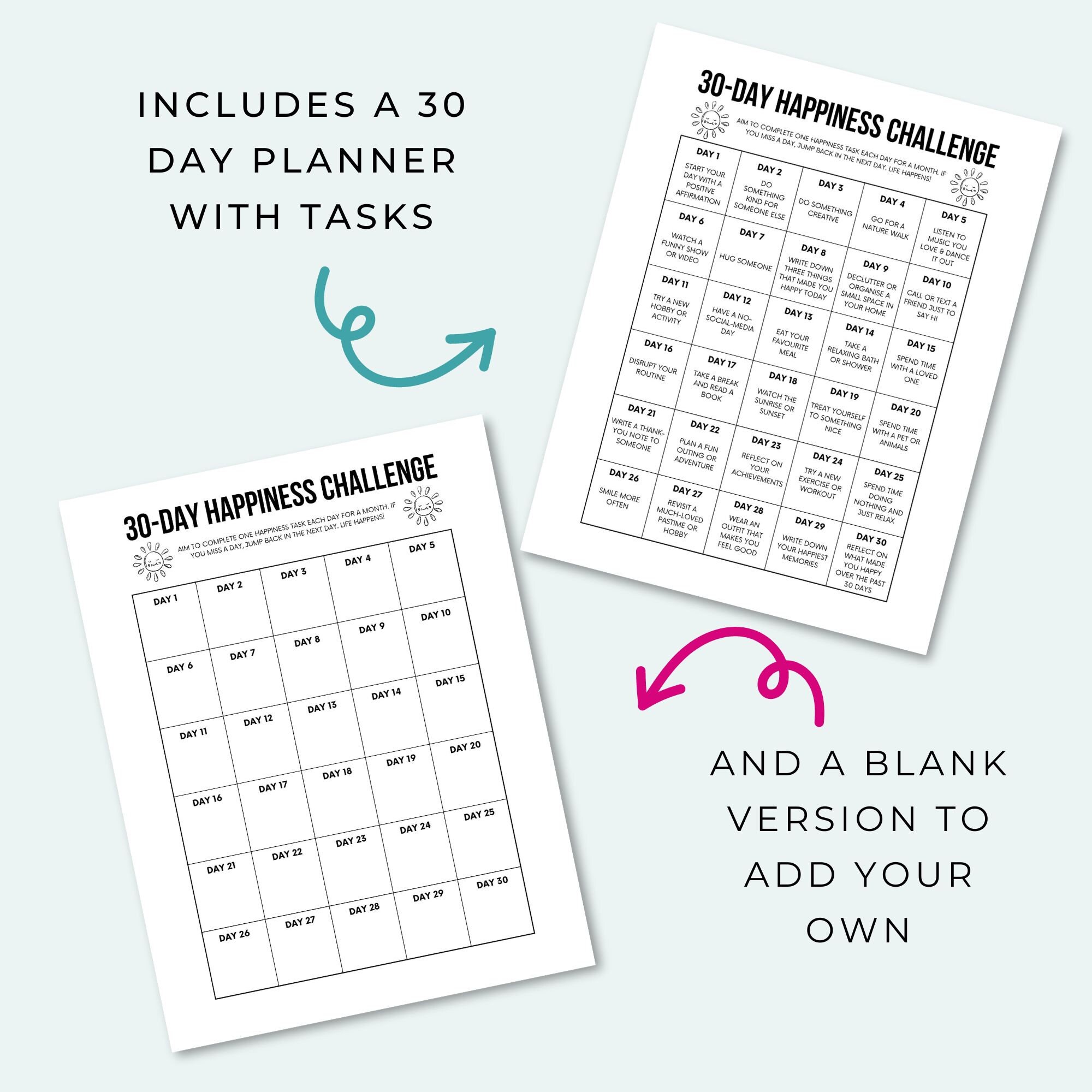 30 Day Happiness Challenge Printable Happiness Challenge Tracker Self ...