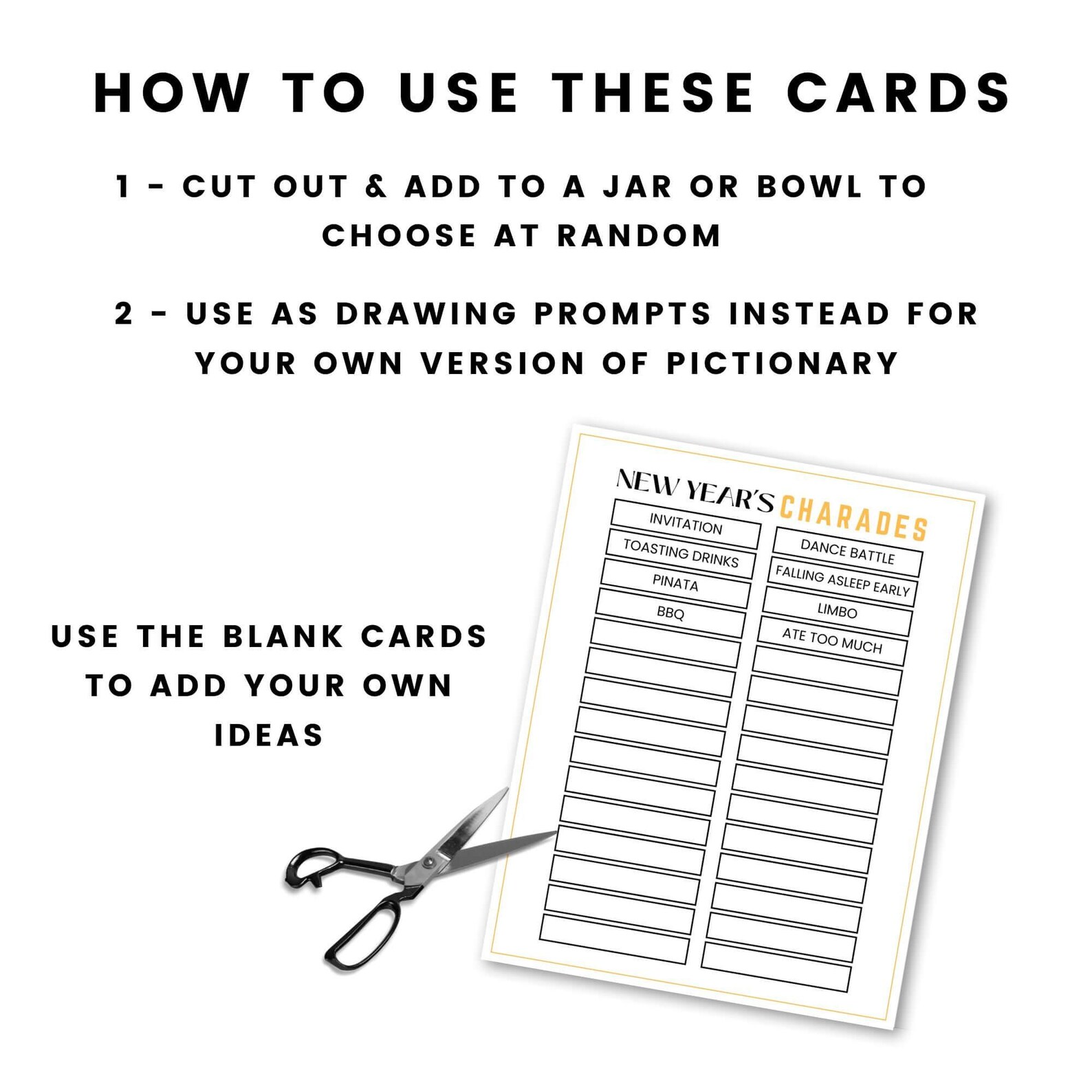 New Year's Charades Game Printable New Years Eve Charades Printable New ...