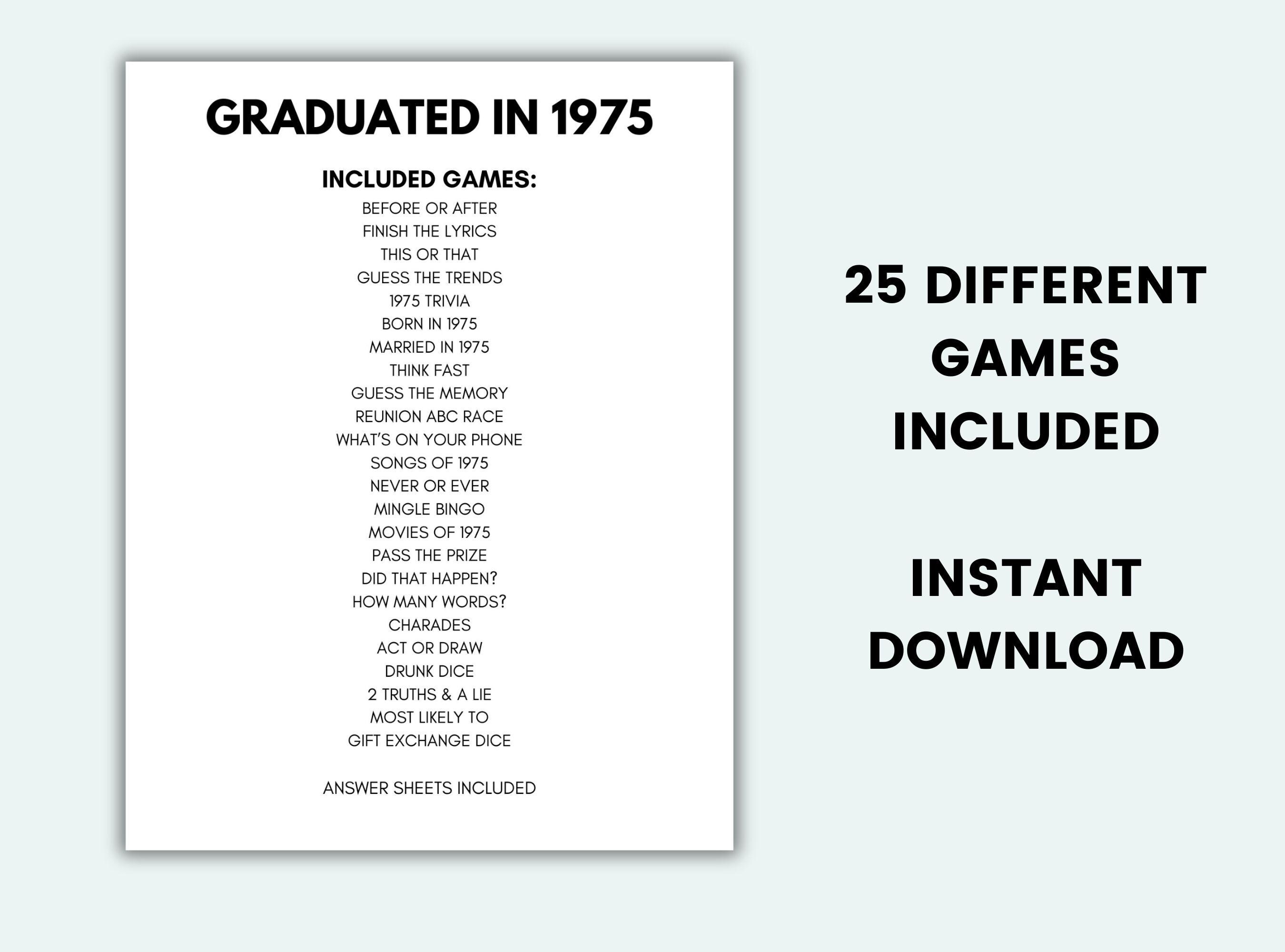50th Reunion Games Printable Class of 1975 Games Graduated in 1975 ...