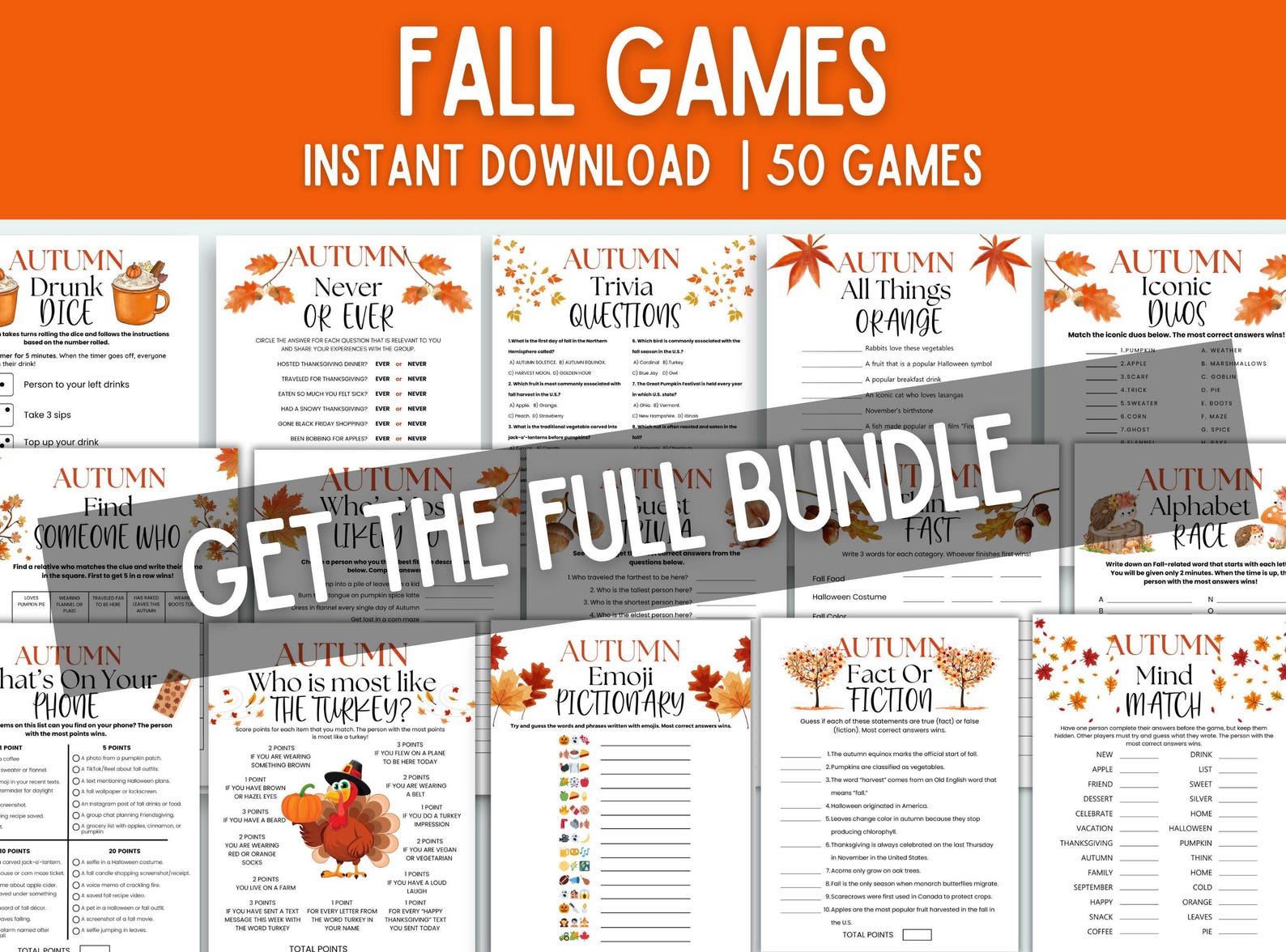 Fall Pass the Pumpkin Game Printable Thanksgiving Game Thanksgiving ...