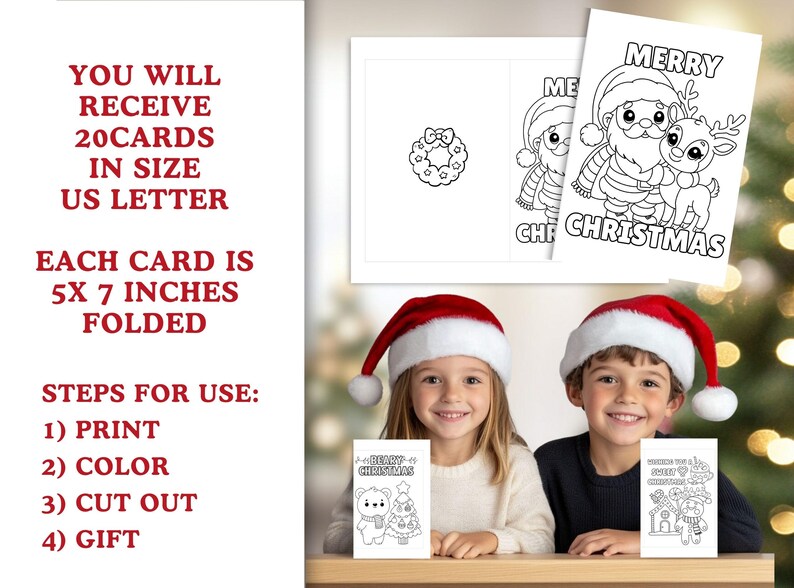 Christmas Coloring Cards for Kids Printable Christmas Cards Christmas ...