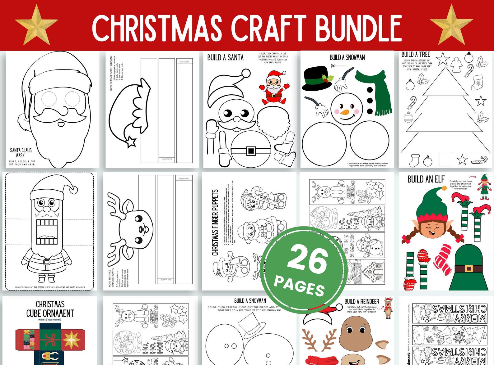 Christmas Craft Bundle Printable Christmas Activity Sheets Printable ...