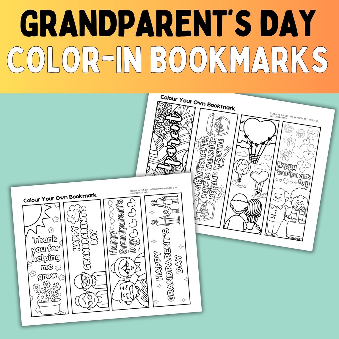 Grandparents Day Bookmarks Printable Grandparent's Day Activity Grandpa ...