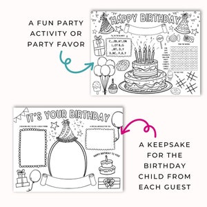Birthday Activity Placemat Printable Birthday Activity Sheet Birthday ...