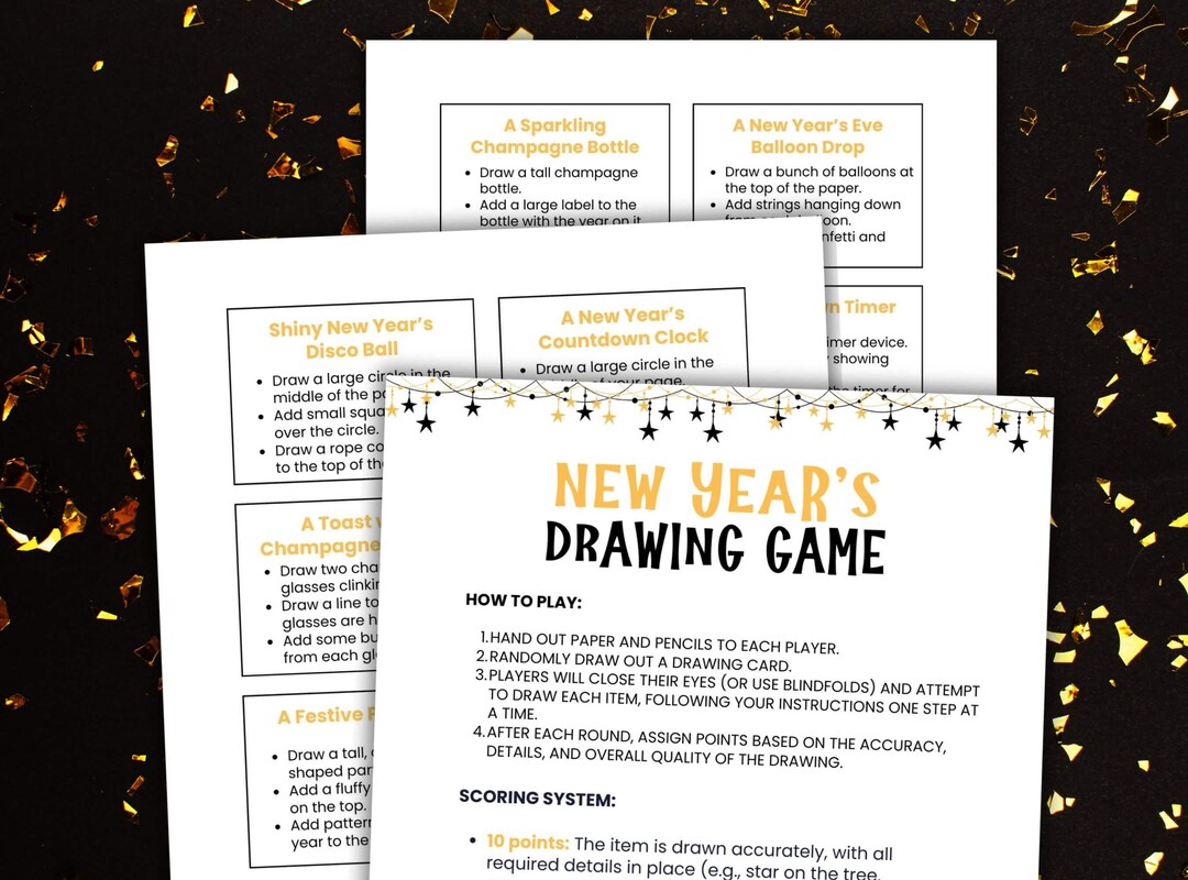 New Years Game Drawing Game Printable New Years Eve Game NYE Games New ...