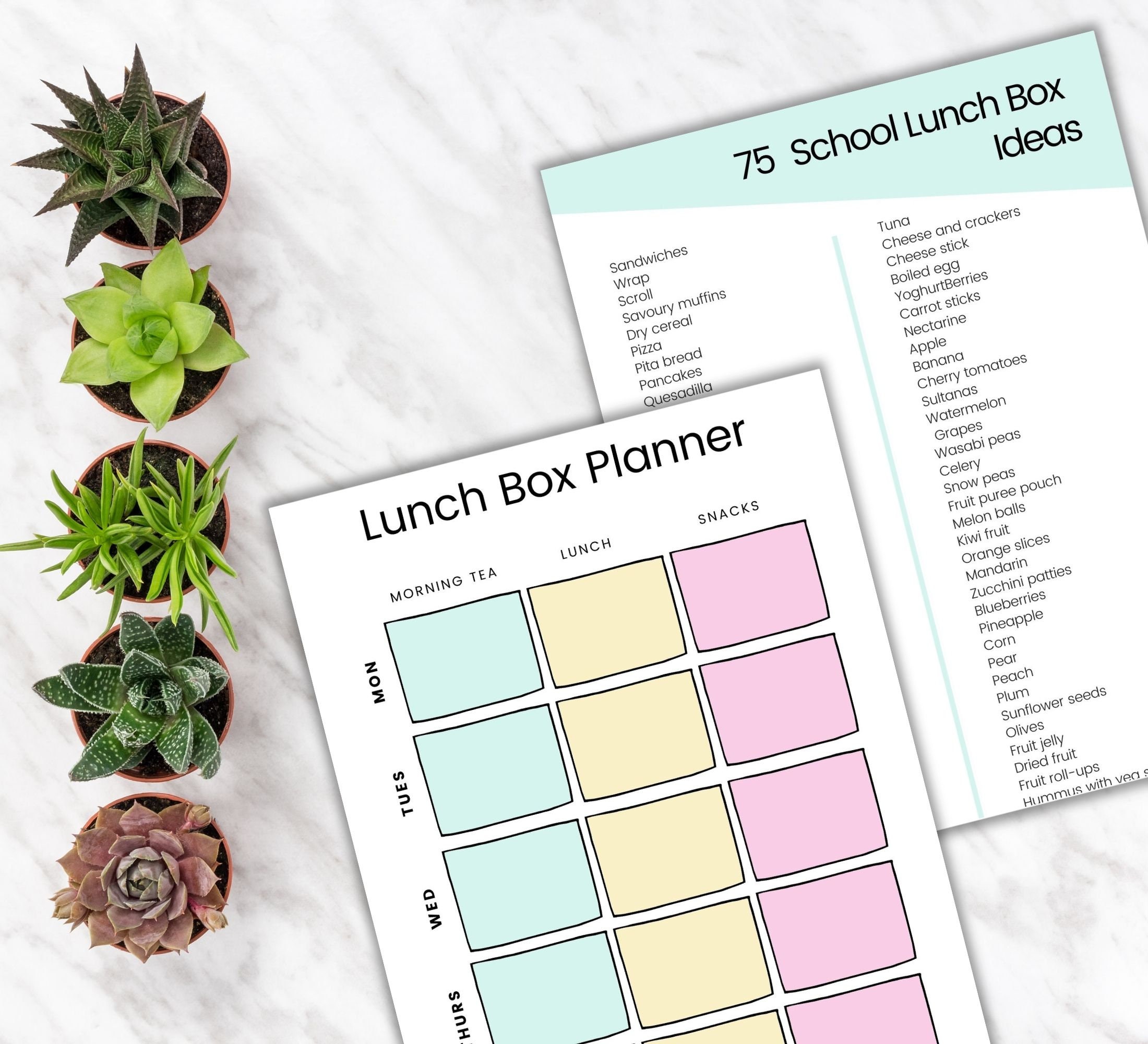 School Lunch Box Planner Lunch Box Ideas List Printable Lunch Box ...