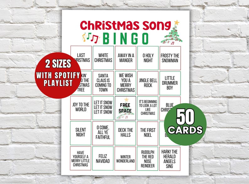 Christmas Song Bingo Game Printable Christmas Games Christmas Music ...