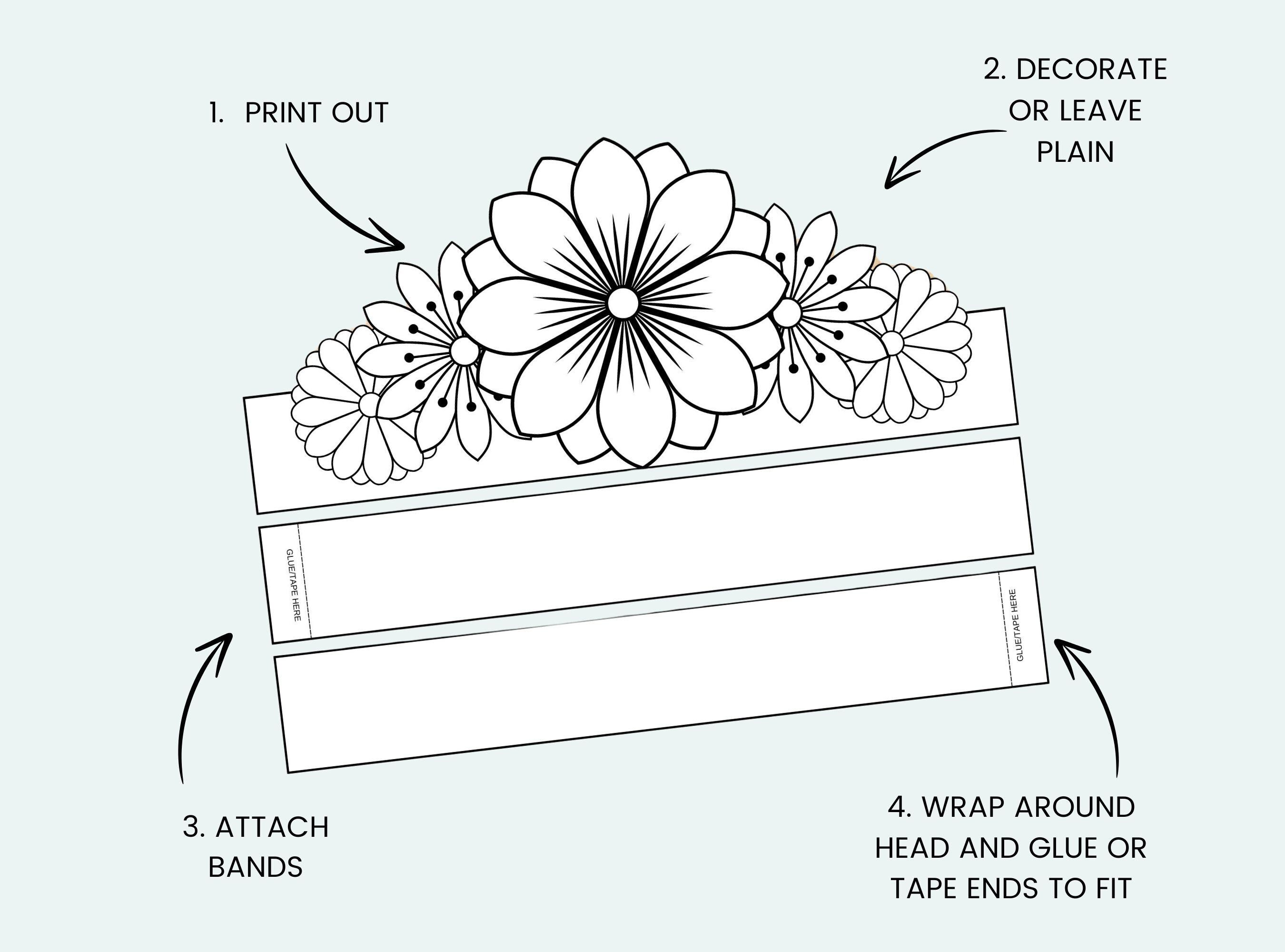 Flower Paper Crown Printable Flower Crown Floral Crown Coloring ...