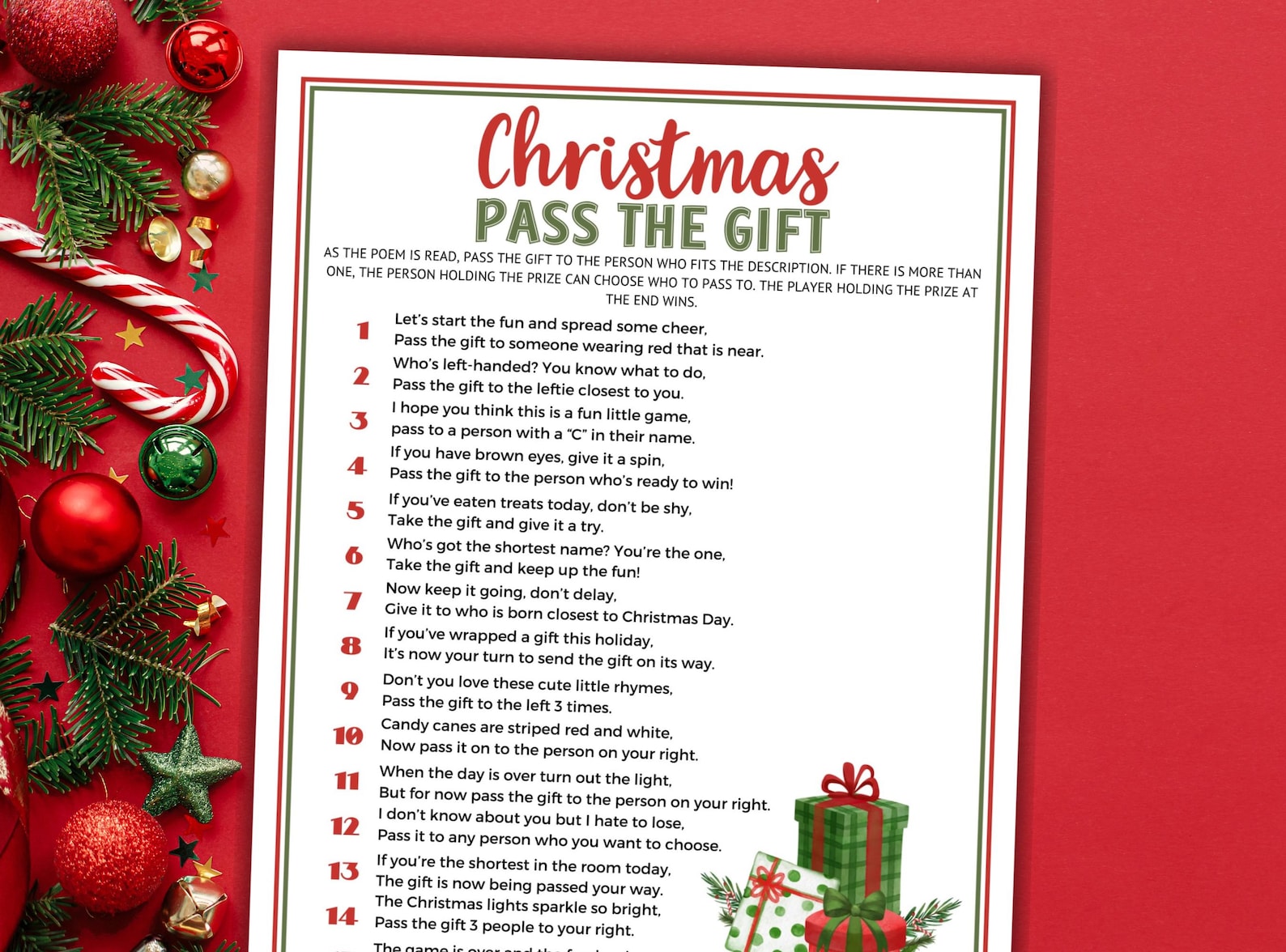 Pass the Gift Game Printable Christmas Game Christmas Pass the Prize ...