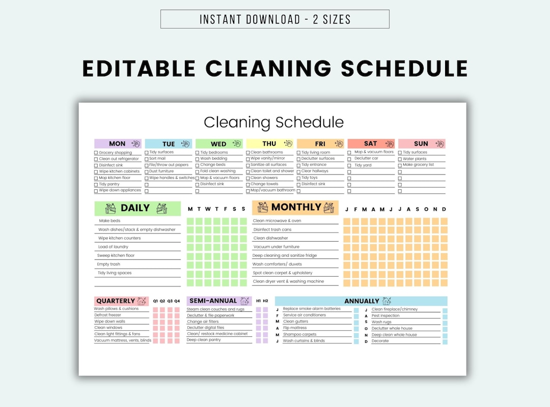 Editable Cleaning Planer Cleaning Checklist Daily Weekly Monthly ...