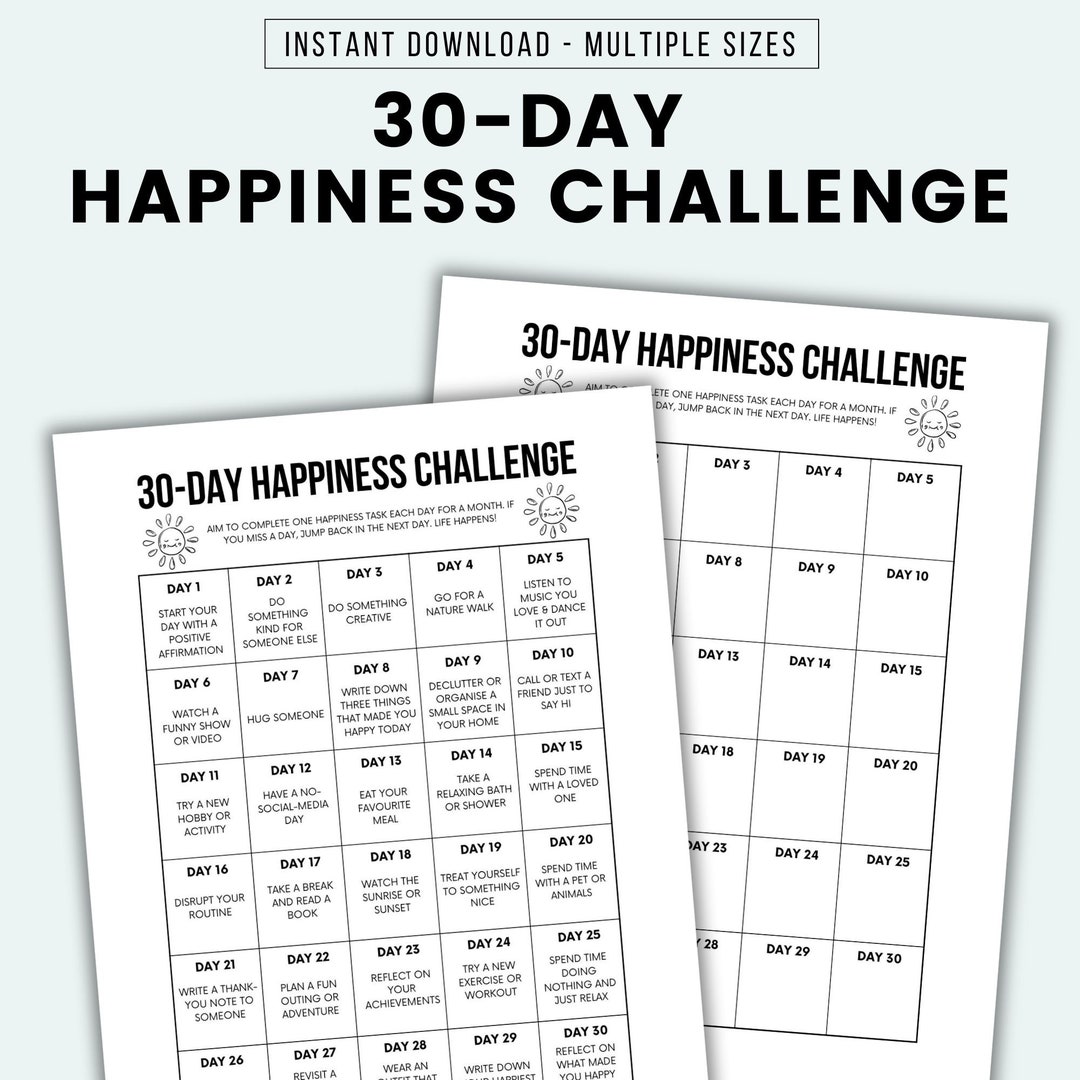 30 Day Happiness Challenge Printable Happiness Challenge Tracker Self ...