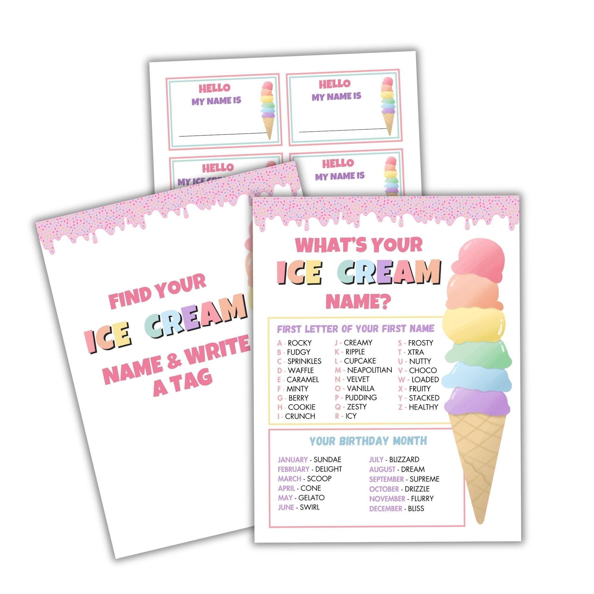 What's Your Ice Cream Name Party Game Printable Ice Cream Party Game ...