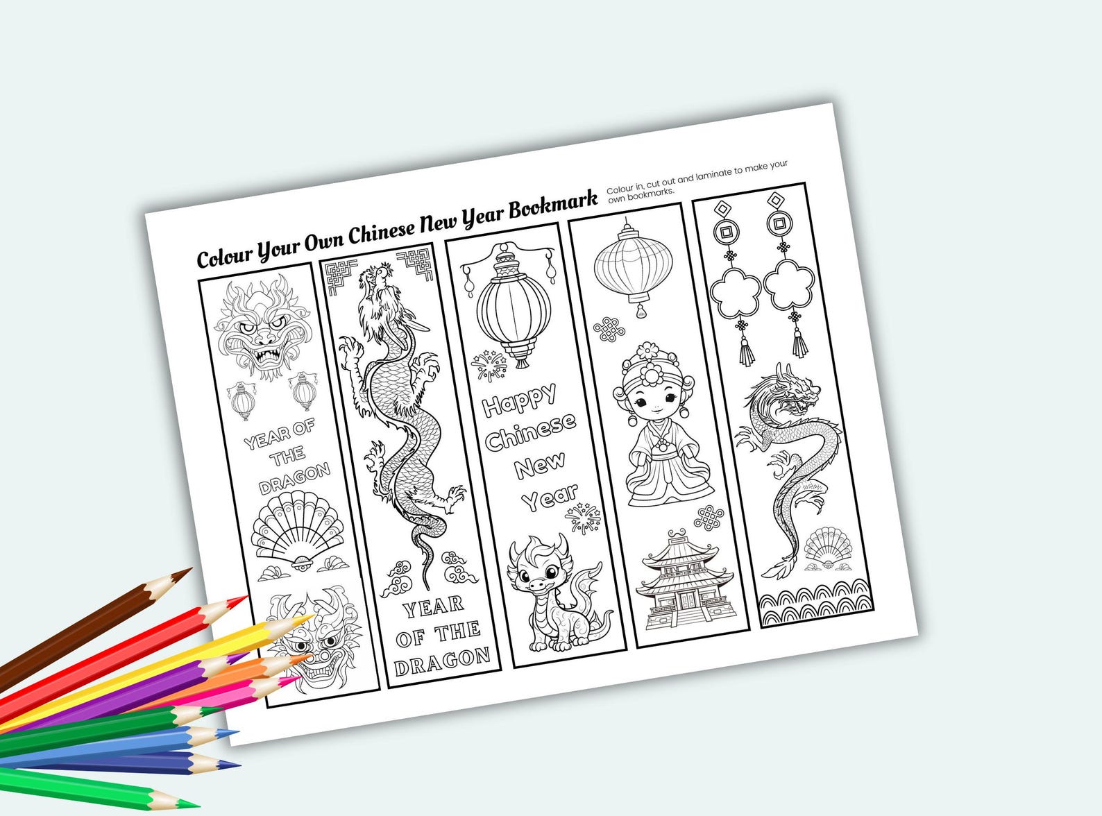 Chinese New Year Coloring Bookmarks Printable Year of the Dragon ...
